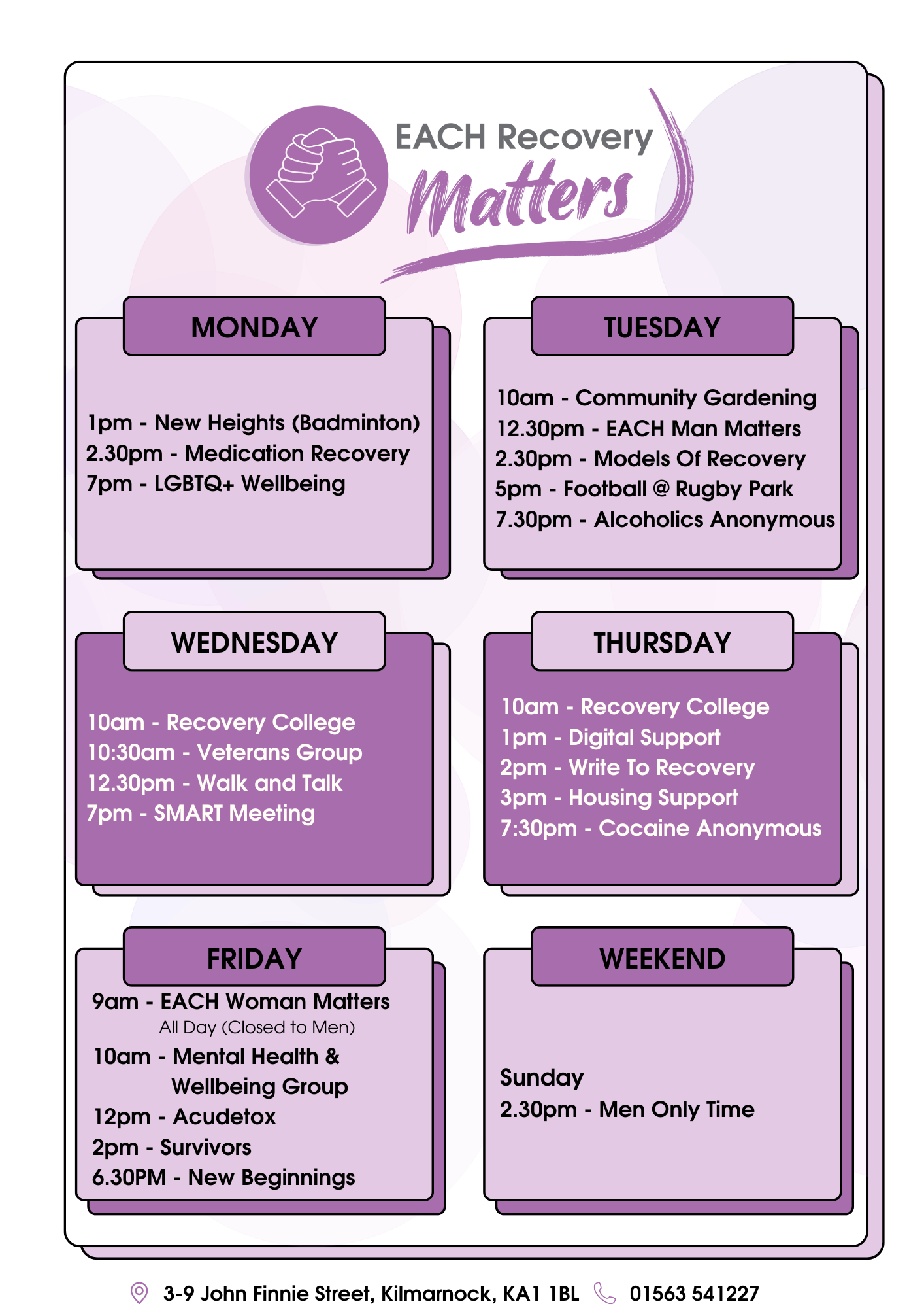 What's On - EACH Recovery Matters